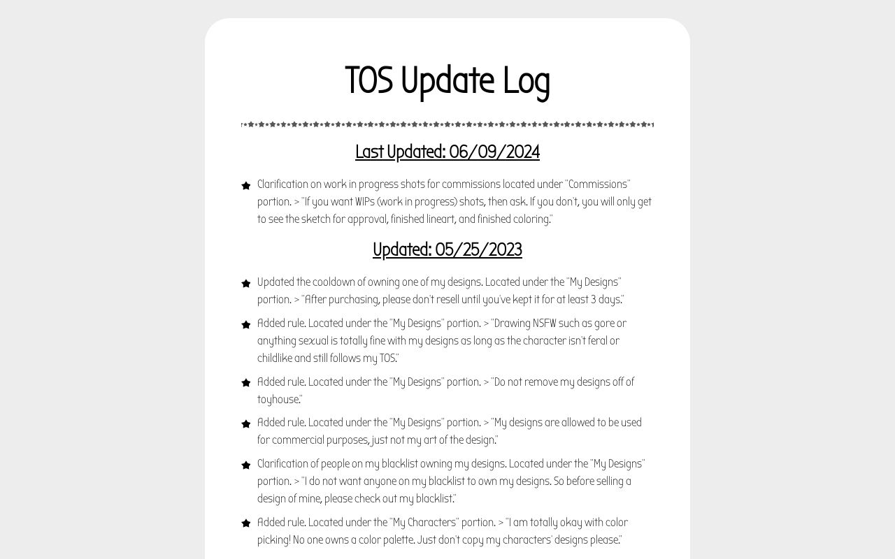 Tos Update Log